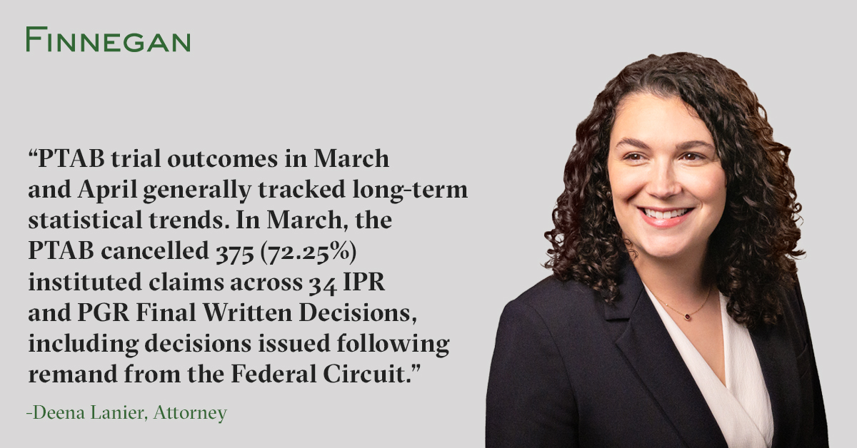 PTAB Statistics for Final Written Decisions Issued in March and April ...